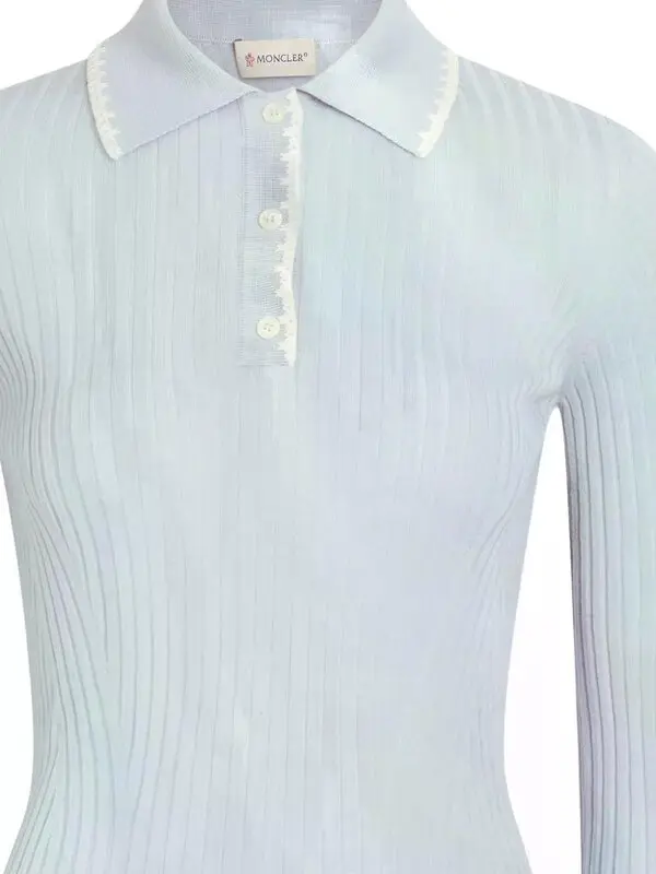 Moncler Ribbed-knit Embroidered-trim Polo-shirt - Blue