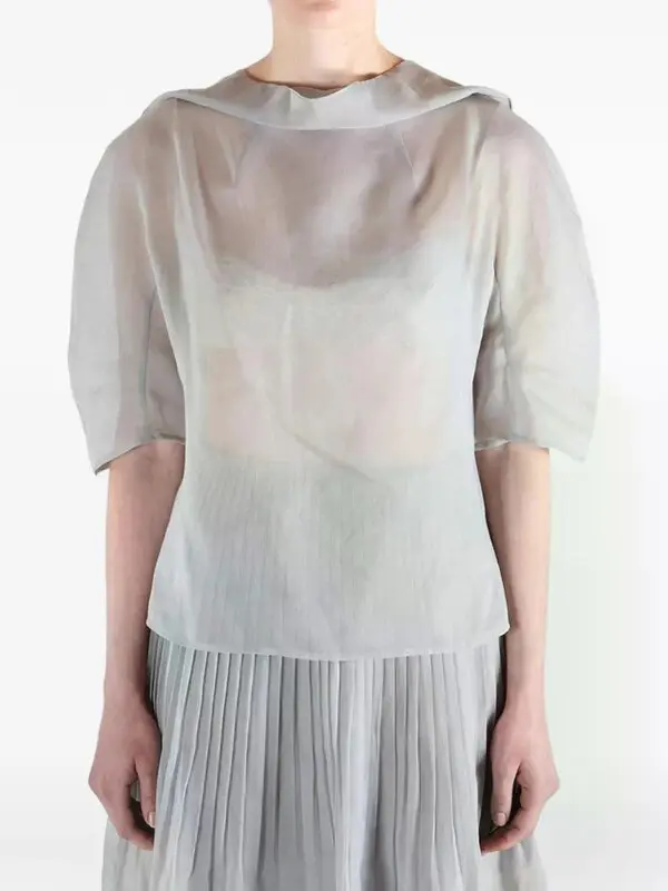 AMOMENTO Sheer Tie-detail Blouse - Grey
