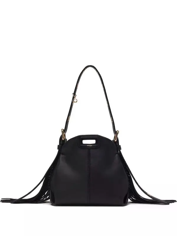 Maje Mini Miss M Fringe-trimmed Leather Shoulder Bag - Black