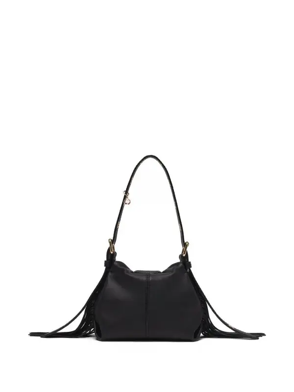 Maje Mini Miss M Fringe-trimmed Leather Shoulder Bag - Black