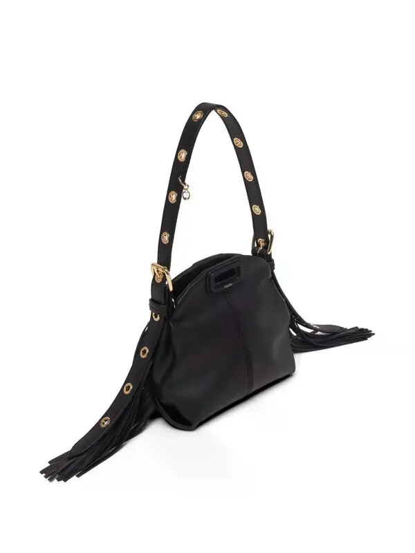 Maje Mini Miss M Fringe-trimmed Leather Shoulder Bag - Black