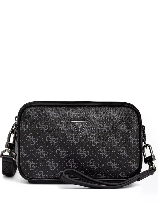 Guess Monogram-print Quilted Messenger Bag - Black