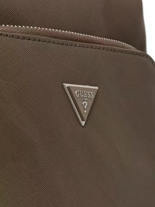 Guess Milano Crosshatch-texture Shoulder Bag With Logo Plaque - Brown