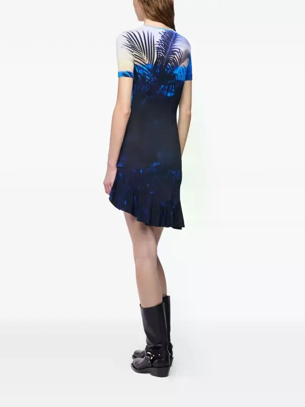 Rabanne Sunset-print Mini Dress With Ruffled Trim - Blue