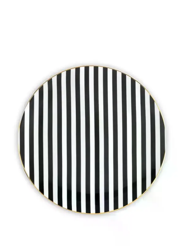 SIMONE GUIDARELLI HOME Souvenirs De Voyage Stripe Gold Edging Charger Plate - Black