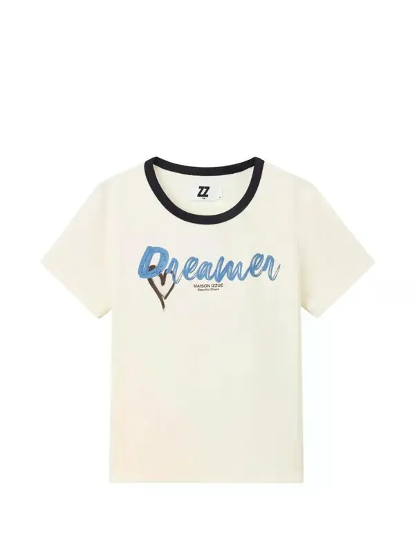 Izzue Slogan-print Ringer T-shirt - Neutrals