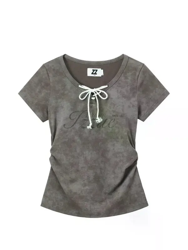 Izzue Lace-up Acid-wash T-shirt - Grey