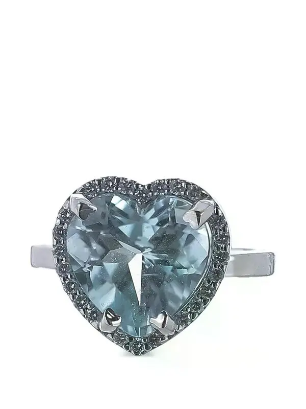LISA NIK Aquamarine And Diamond Heart Ring - Silver