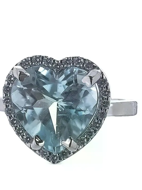 LISA NIK Aquamarine And Diamond Heart Ring