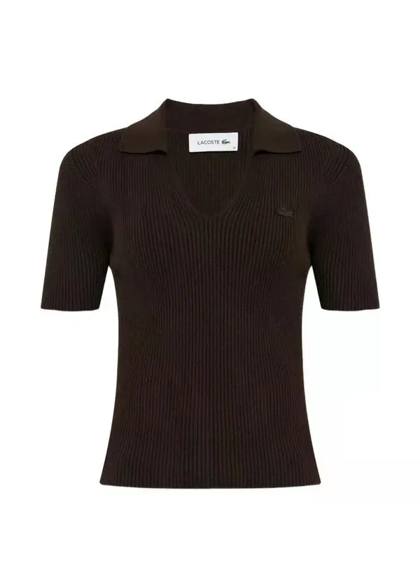 Lacoste Ribbed-knit V-neck T-shirt - Brown