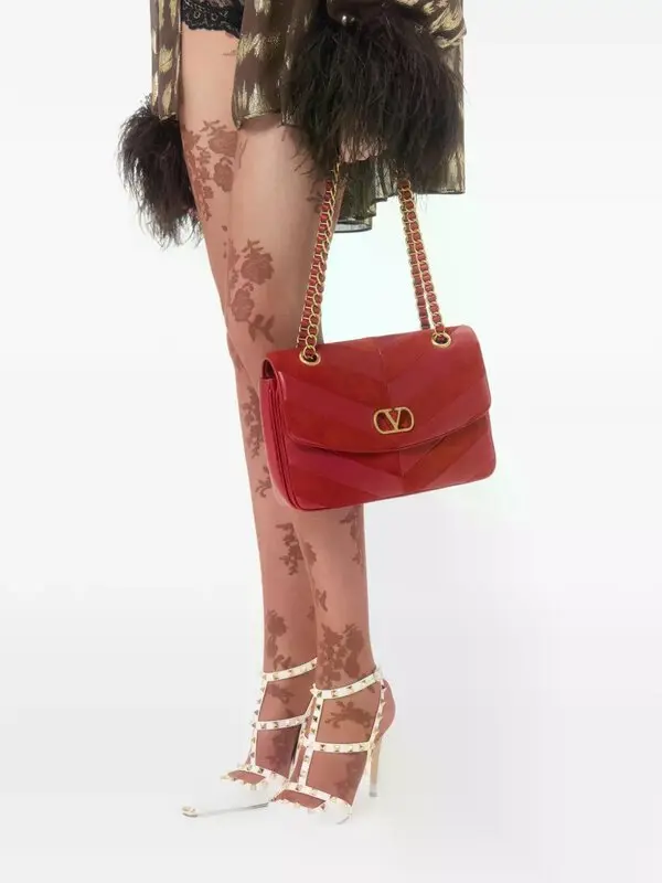 Valentino Garavani Djuna Medium Suede And Nappa Chevron Bag