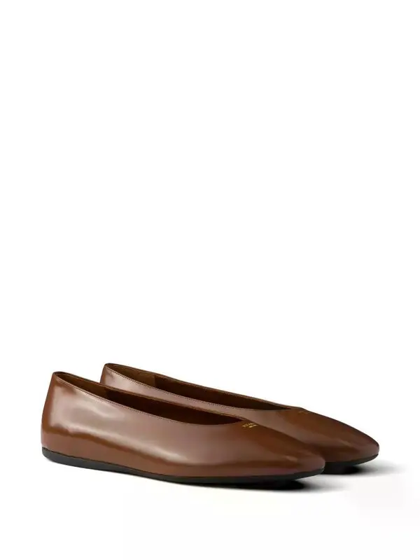 Prada Brushed Leather Square Toe Ballerinas - Brown