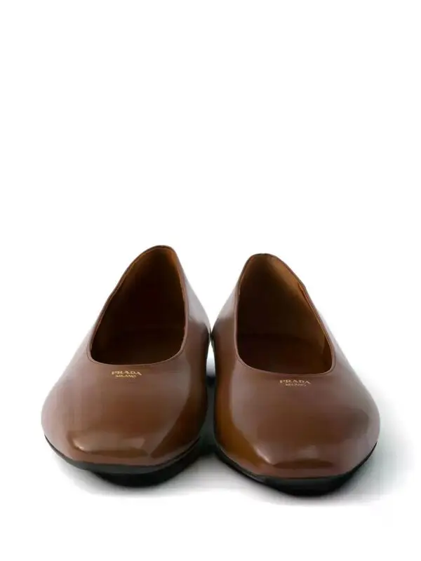 Prada Brushed Leather Square Toe Ballerinas - Brown