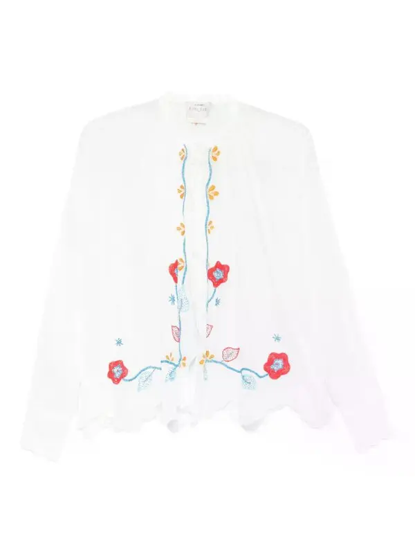 FORTE_FORTE Floral Embroidered Shirt - White