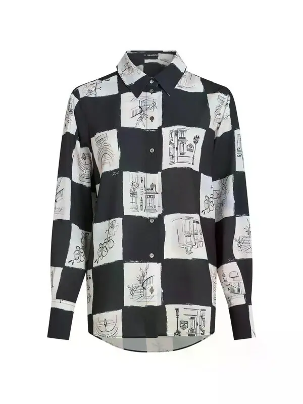 Karl Lagerfeld Checkerboard Sketch-print Shirt