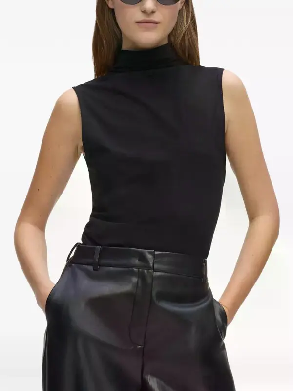 Karl Lagerfeld Mock-neck Ruched Tank Top - Black
