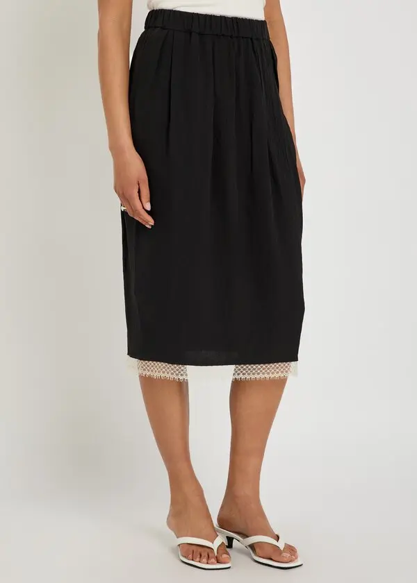 Maria Mcmanus Lace-trimmed Woven Midi Skirt