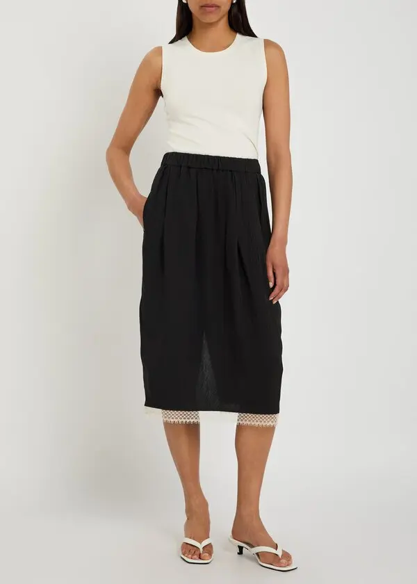 Maria Mcmanus Lace-trimmed Woven Midi Skirt