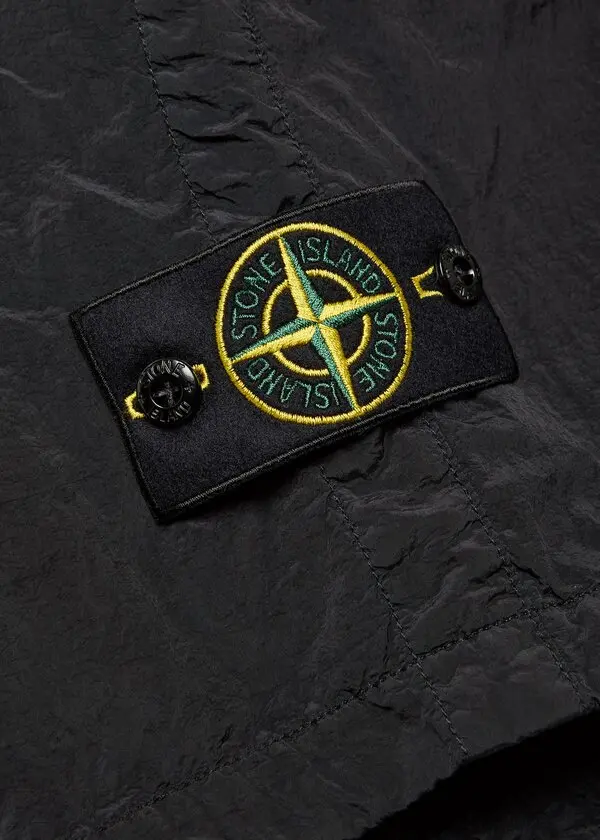Stone Island Crinkled Nylon Logo Shorts - Black