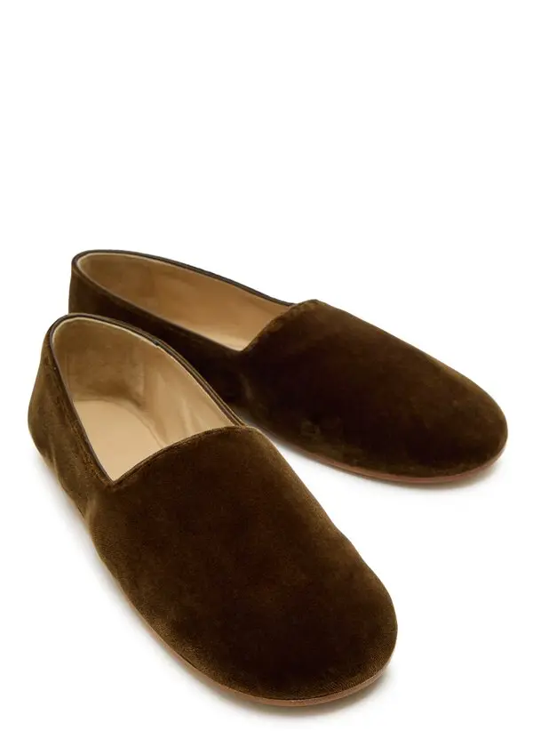THE ROW Ponti Velvet Slipper Flats - Brown