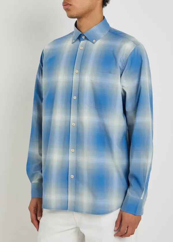 LES DEUX Kent Checked Cotton-poplin Shirt - Blue