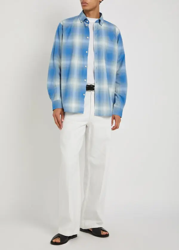 LES DEUX Kent Checked Cotton-poplin Shirt - Blue