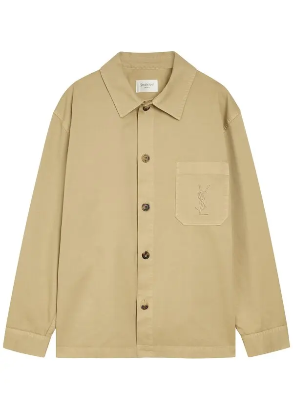 Saint Laurent Logo-embroidered Twill Overshirt - Beige