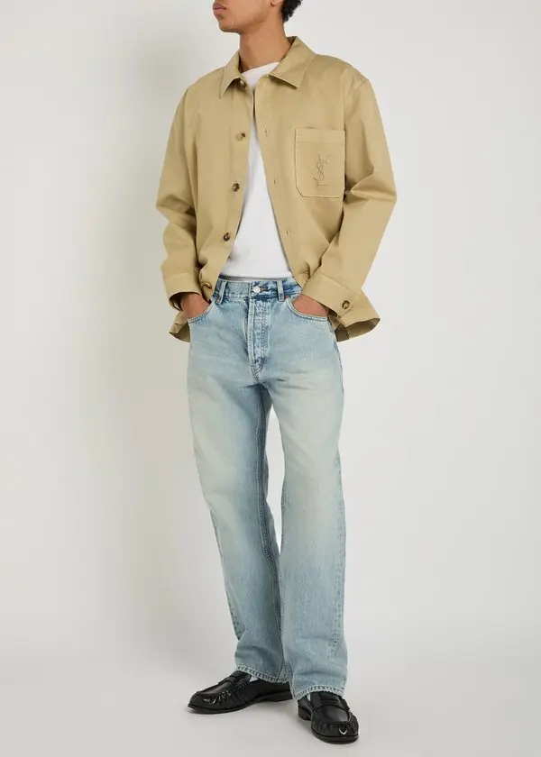 Saint Laurent Logo-embroidered Twill Overshirt - Beige