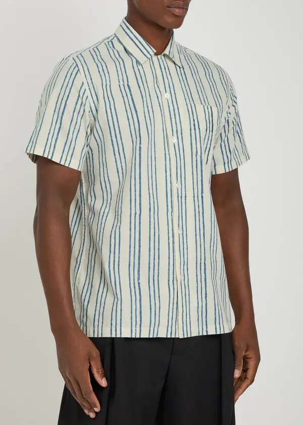 DRAKE'S Striped Cotton Shirt - Blue