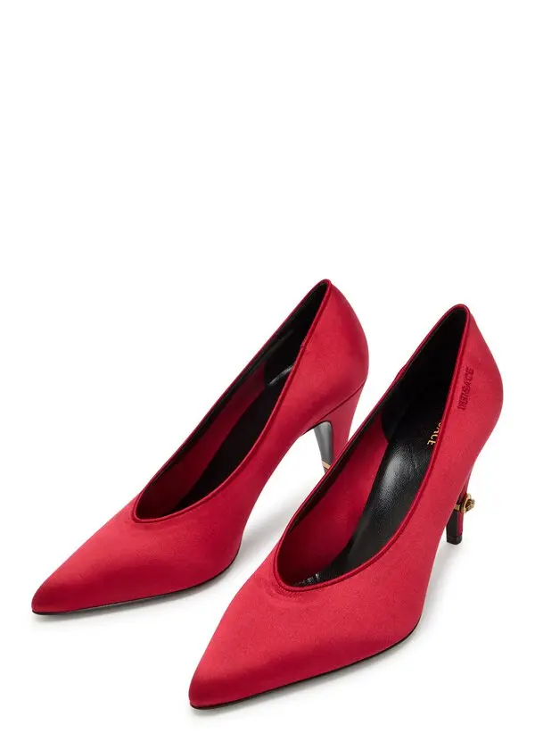 Versace Embellished Satin Pumps - Red