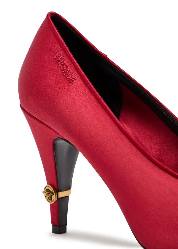 Versace Embellished Satin Pumps - Red