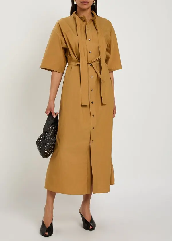 LEMAIRE Reversible Belted Cotton And Silk-blend Midi Dress - Light Brown