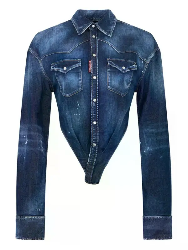 Dsquared2 Distressed Denim Shirt With Open Back Detail
