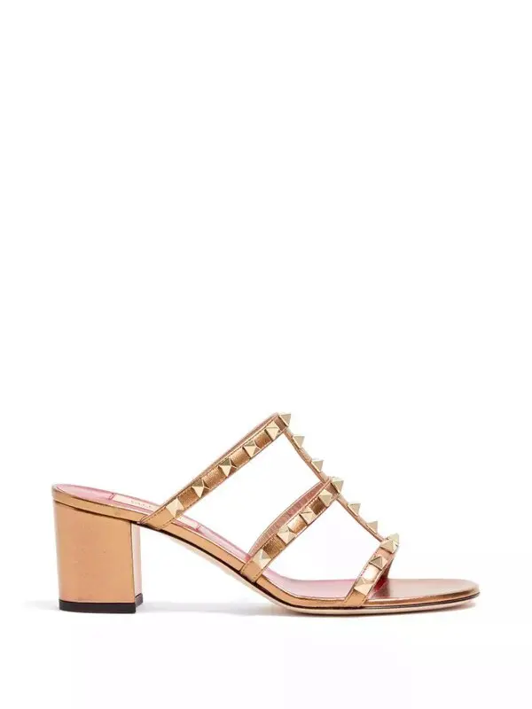 Valentino Garavani Rockstud Slide Sandals In Laminated Nappa Leather - Gold