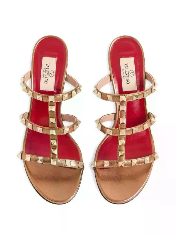 Valentino Garavani Rockstud Slide Sandals In Laminated Nappa Leather - Gold