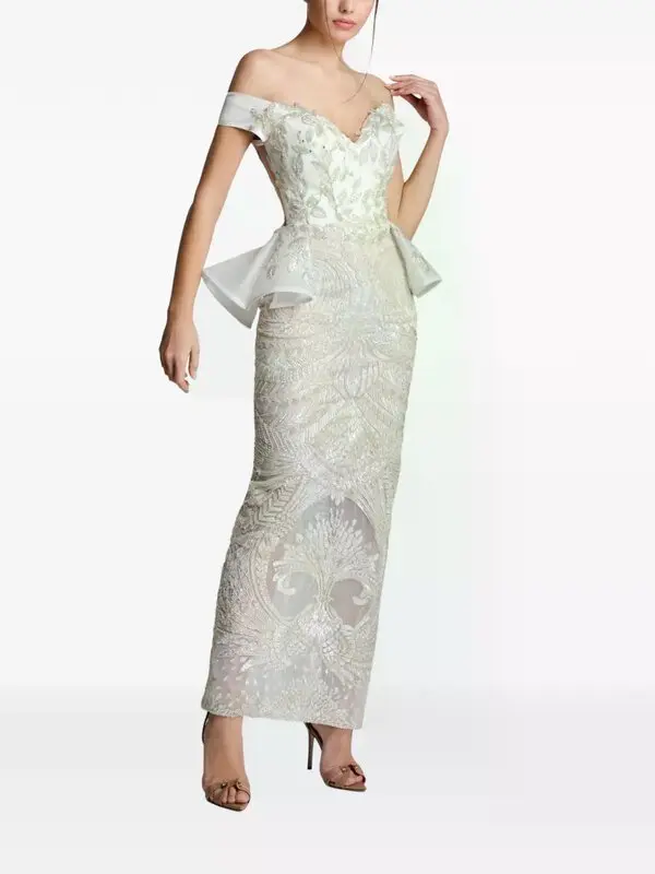 IMROSKA Sequin-embellished Peplum Maxi Dress