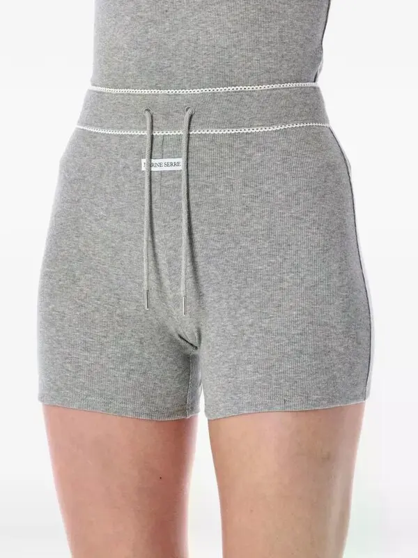 MARINE SERRE Ribbed Drawstring Shorts With Logo Patch - Grey