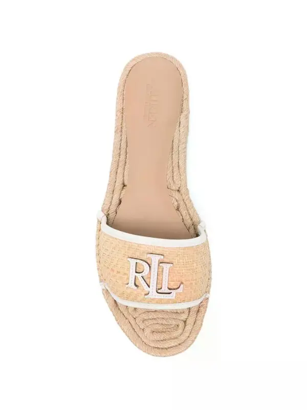 Ralph Lauren Logo Plaque Raffia Espadrille Slides