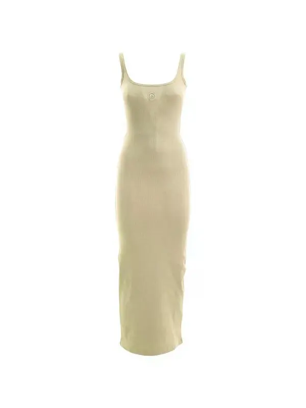MARINE SERRE Crescent Moon-embroidered Ribbed Midi Dress - Neutrals