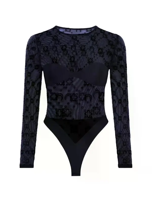 MARINE SERRE Moonogram Mesh Flocked Bodysuit - Black