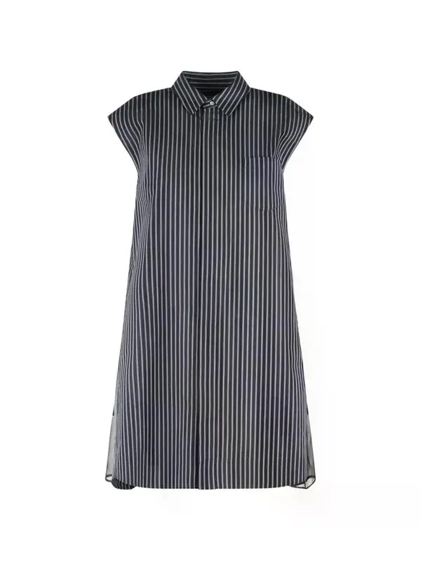 Sacai Striped Sheer-paneled Dress - Blue