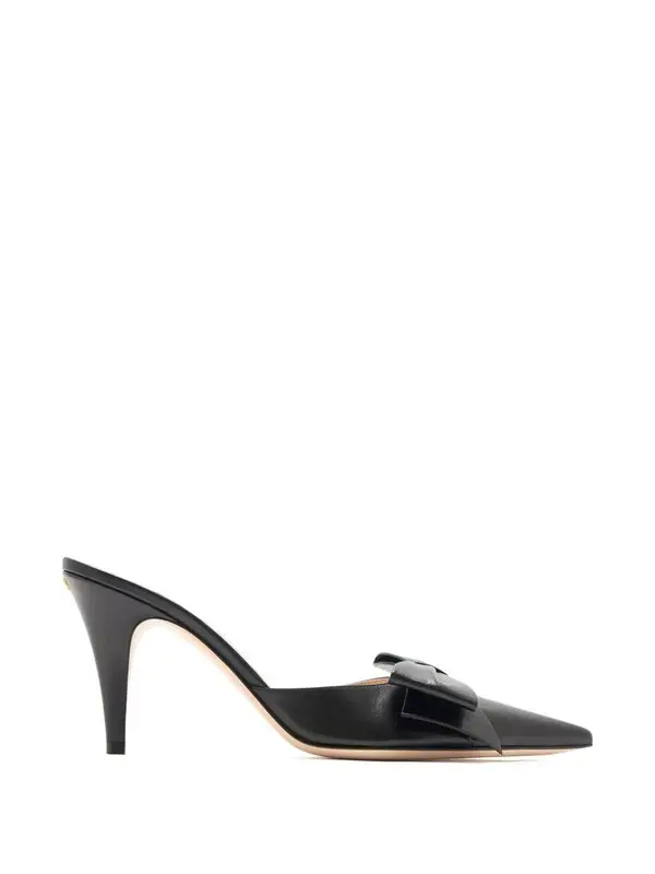 Valentino Garavani Leather Pointed Toe Mules With Bow Detail - Black