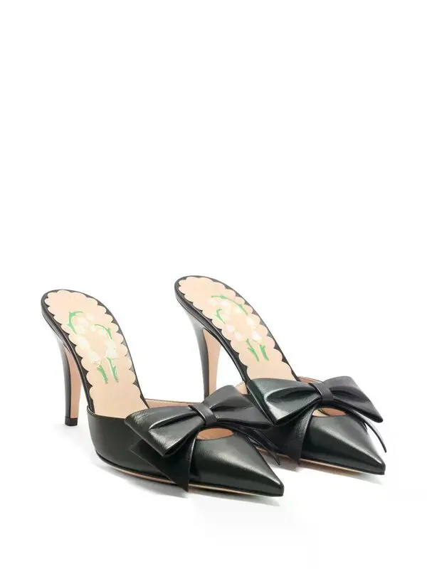 Valentino Garavani Leather Pointed Toe Mules With Bow Detail - Black