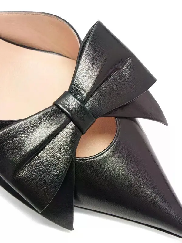 Valentino Garavani Leather Pointed Toe Mules With Bow Detail - Black