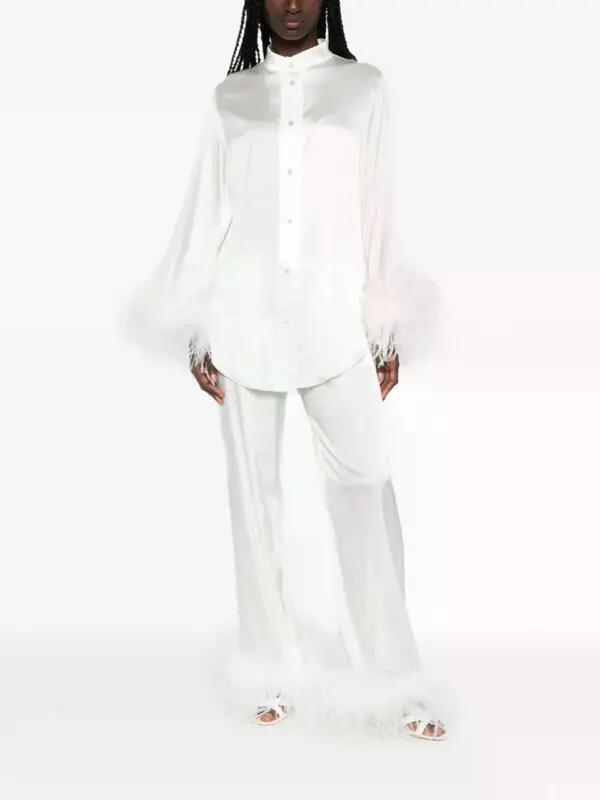 Oseree Feather-trim Drawstring Trousers