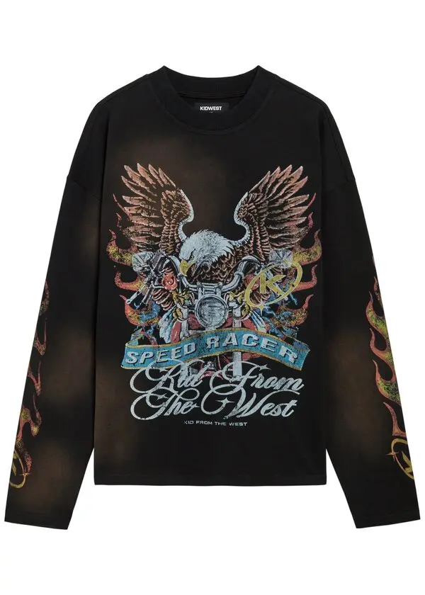 KIDWEST Eagle Flame Printed Cotton T-shirt