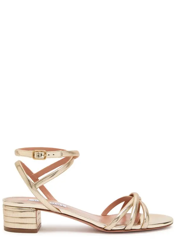 AQUAZZURA Ribbed Metallic Ankle Strap Sandals