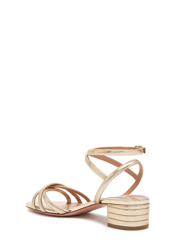 AQUAZZURA Ribbed Metallic Ankle Strap Sandals