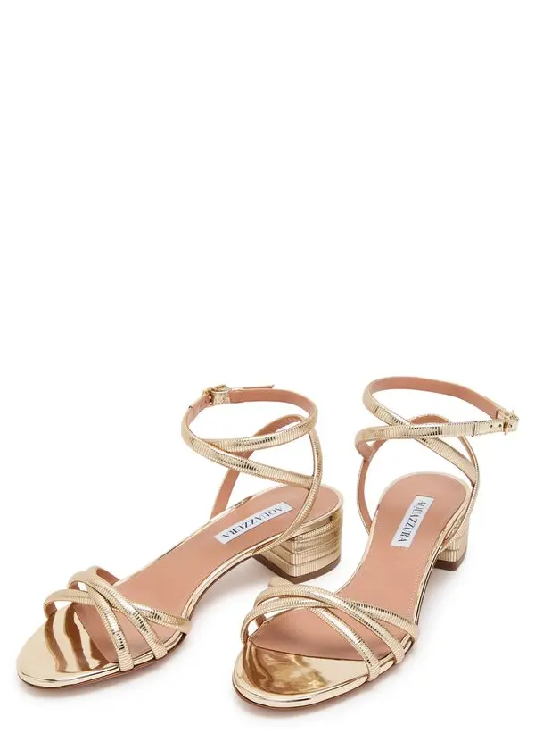 AQUAZZURA Ribbed Metallic Ankle Strap Sandals