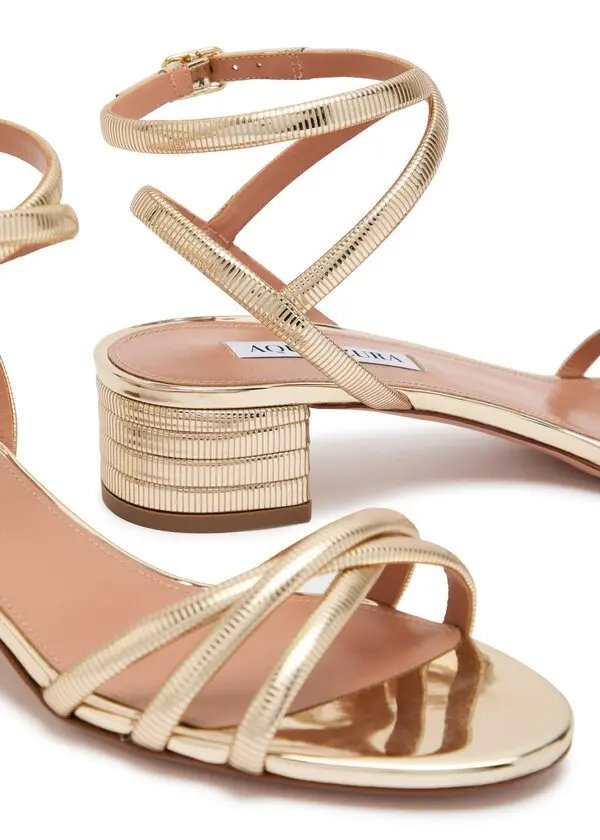 AQUAZZURA Ribbed Metallic Ankle Strap Sandals